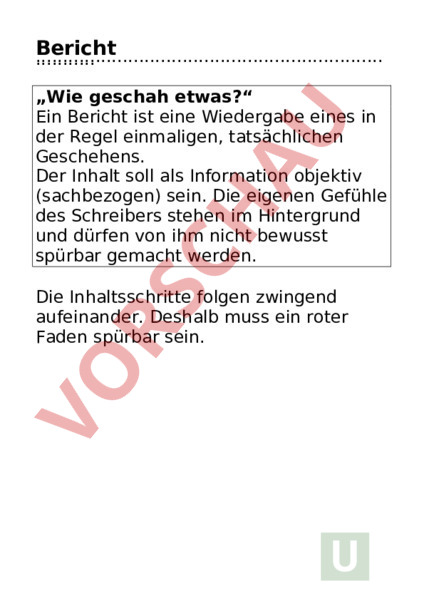 Arbeitsblatt: Bericht - Deutsch - Texte schreiben