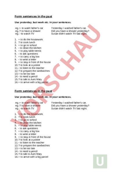 Arbeitsblatt: Sätzen im simple past - Englisch - Grammatik