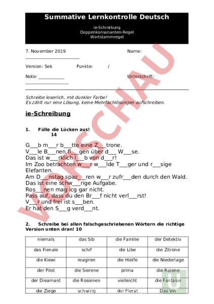 Arbeitsblatt: Deutsch Doppelkonsonanten - Deutsch - Grammatik