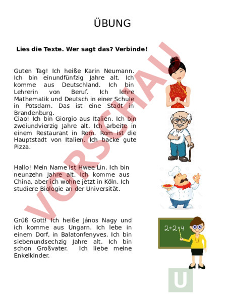 Arbeitsblatt: Leseverstehen - Deutsch - DaZ