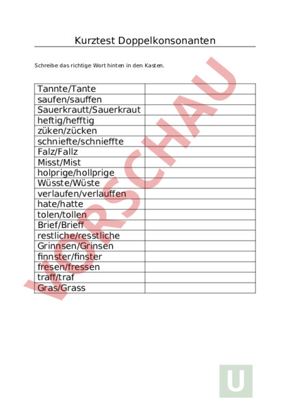 Arbeitsblatt: Doppelkonsonanten - Deutsch - Grammatik