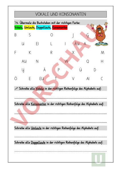 Arbeitsblatt: Vokale und Konsonanten - Deutsch - Grammatik Arbeitsblatt: Vokale und Konsonanten - Deutsch - Grammatik