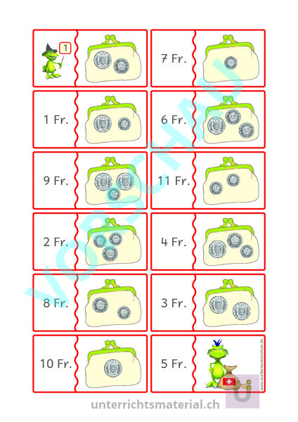 Arbeitsblatt: Memory Geld - Mathematik - Sachrechnen / Grössen