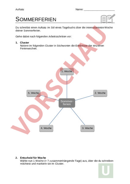 Arbeitsblatt: Aufsatz Tagebuch der Sommerferien - Deutsch - Texte schreiben