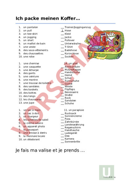 Arbeitsblatt: Dis Donc 7 Unité 3 Vêtements - Französisch - Lehrmittel