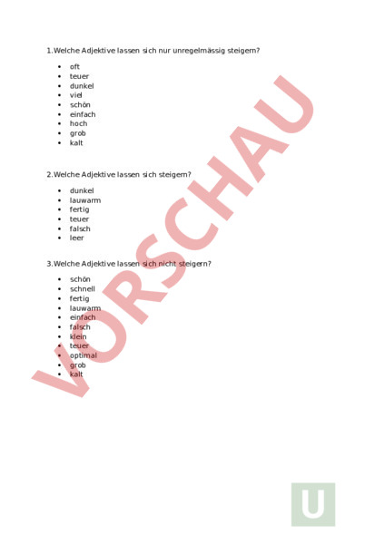 Arbeitsblatt: Adjektive steigern - Deutsch - Grammatik