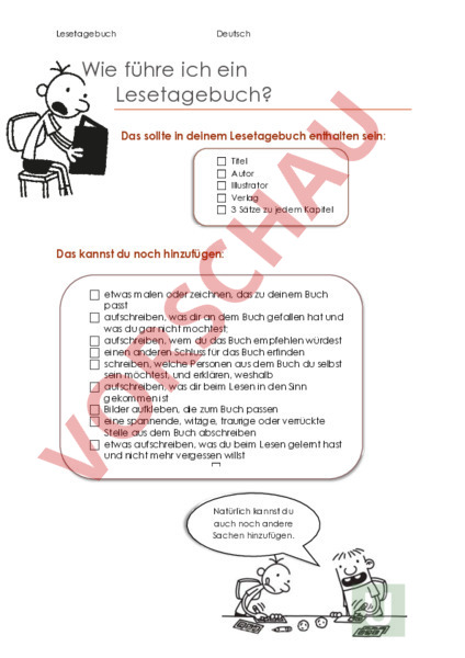 Arbeitsblatt: Wie führe ich ein Lesetagebuch? - Deutsch - Leseförderung ...