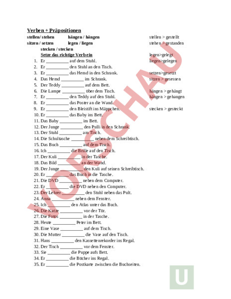Arbeitsblatt: Positionsverben - Deutsch - Grammatik