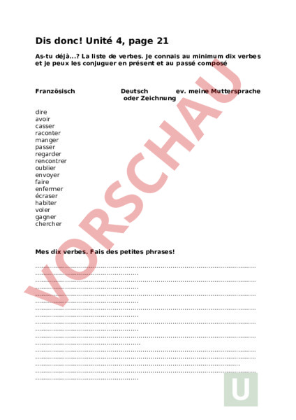 Arbeitsblatt: Dis donc! Unité 4 le passé composé - Französisch - Grammatik