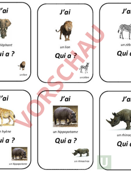 Arbeitsblatt: J'ai - qui a? Les animaux - Französisch - Wortschatz