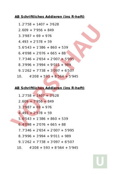 Arbeitsblatt: Schriftliches Addieren - Mathematik - Addition