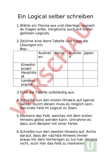 Arbeitsblatt: ein Logical selber schreiben - Deutsch - Texte schreiben