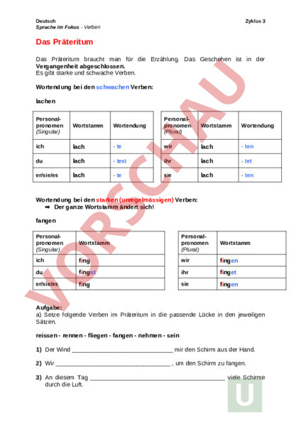 Arbeitsblatt: Das Präteritum - Deutsch - Grammatik