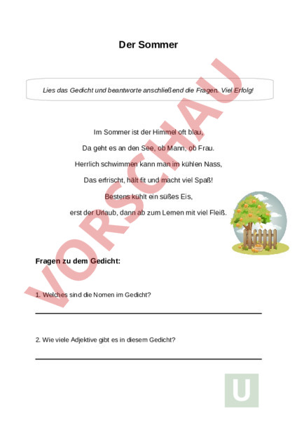 Arbeitsblatt: Gedicht Sommer - Deutsch - Anderes Thema