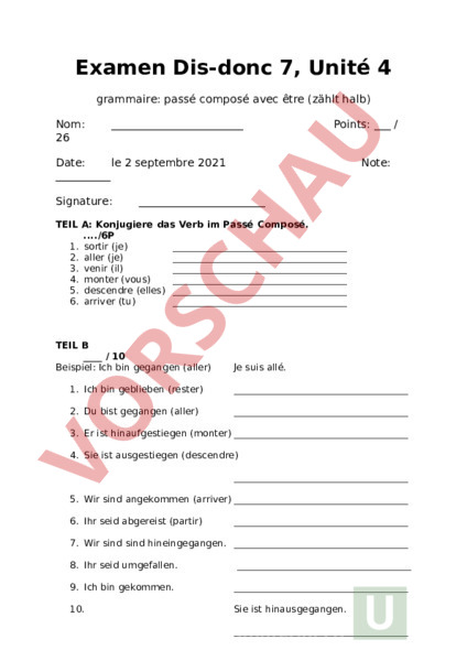 Arbeitsblatt: Dis donc7! U4 - Französisch - Grammatik