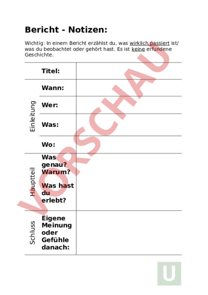 Arbeitsblatt: Wie schreibe ich einen Bericht? - Deutsch - Texte schreiben