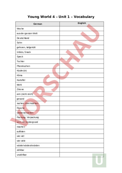 Arbeitsblatt: YW4-Unit 1- Vocabulary - Englisch - Wortschatz