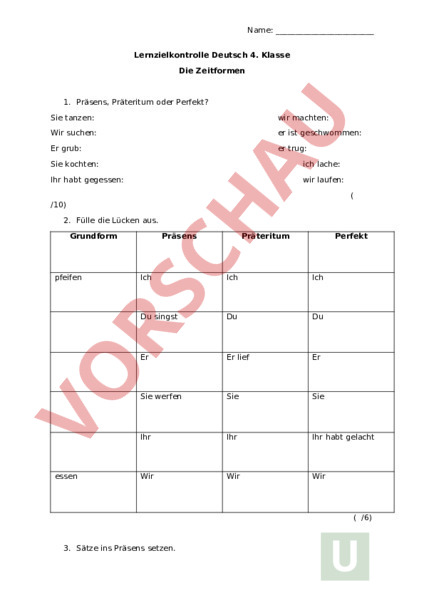 Arbeitsblatt: LZK Zeitformen - Deutsch - Grammatik