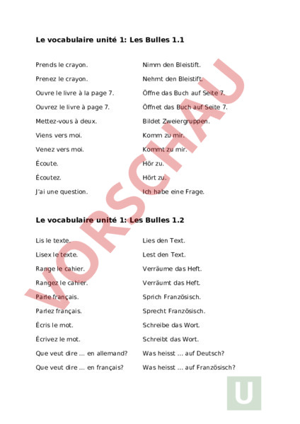 Arbeitsblatt: Dis Donc! Voci unité 1 - Französisch - Wortschatz