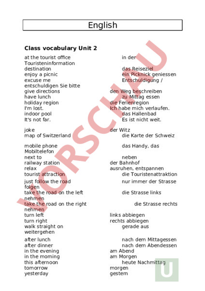 Arbeitsblatt: New World 2, Unit 2 - Englisch - Wortschatz