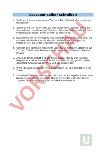 Arbeitsblatt: Lesespurgeschichte schreiben - Deutsch - Texte schreiben