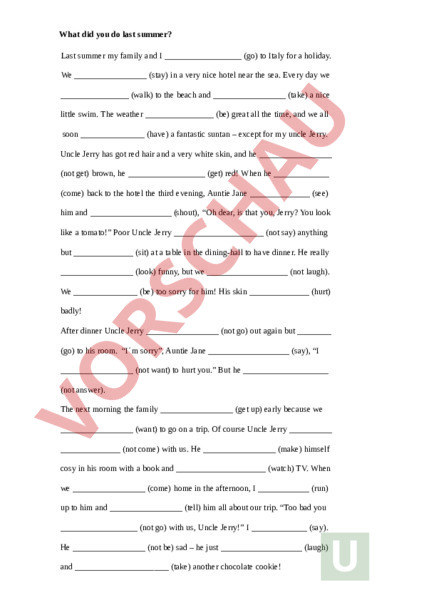 Arbeitsblatt: Last summer - Englisch - Grammatik