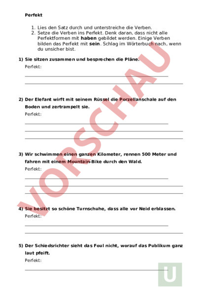 Arbeitsblatt: Perfekt - Deutsch - Grammatik