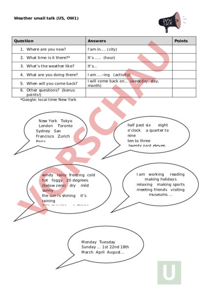 Arbeitsblatt: Small Talk Weather - Englisch - Wortschatz