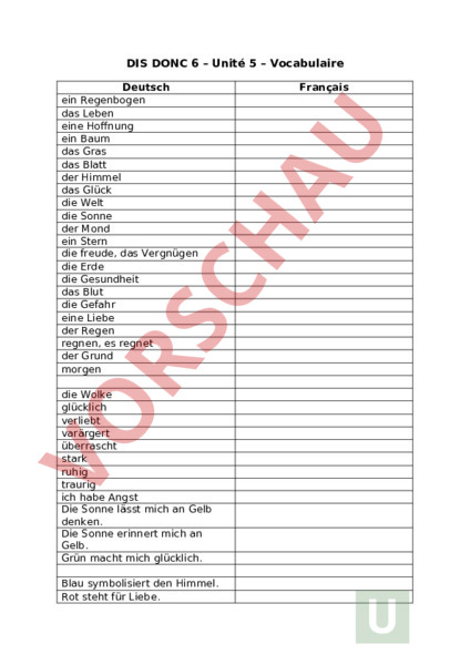Arbeitsblatt: Dis donc - Unité 5 - Französisch - Wortschatz