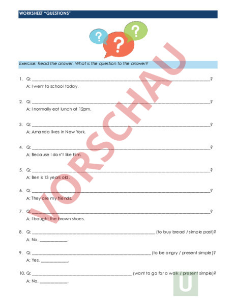 Arbeitsblatt: Questions - Englisch - Grammatik