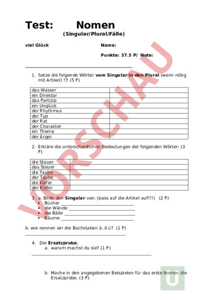 Arbeitsblatt: Nomen-Fälle - Deutsch - Grammatik