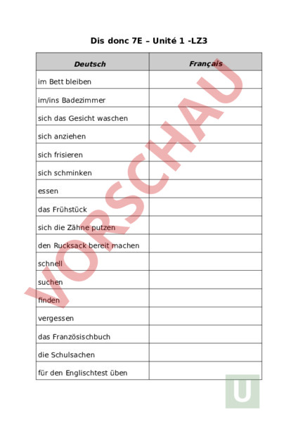Arbeitsblatt: Dis donc 7E - Vocabulaire - Französisch - Wortschatz