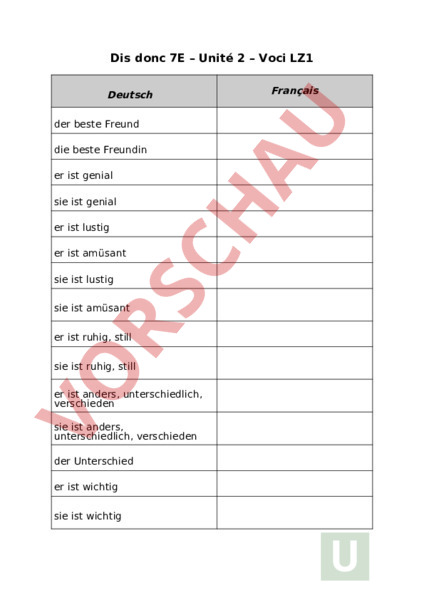 Arbeitsblatt: Dis donc 7E - Voci - Französisch - Wortschatz