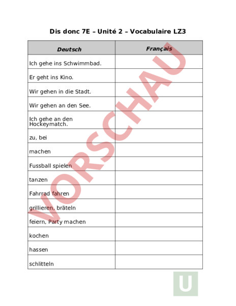 Arbeitsblatt: Dis donc 7E - Unité 2- Voci - Französisch - Wortschatz