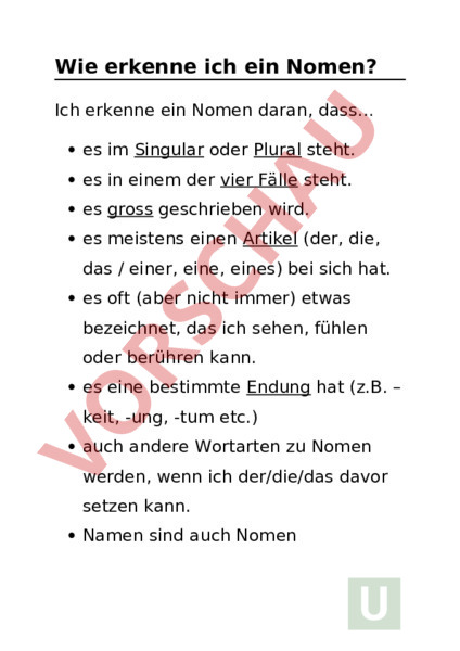 Arbeitsblatt: Nomen - Deutsch - Grammatik