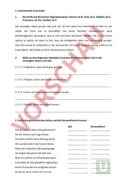 Arbeitsblatt: Grammatik gemischt - Deutsch - Grammatik