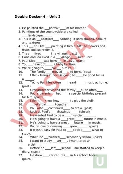 Arbeitsblatt: Double Decker 4 Unit 2 - Englisch - Grammatik