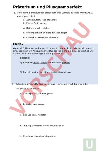 Arbeitsblatt: Präteritum und Plusquamperfekt - Deutsch - Grammatik