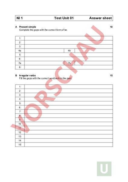 Arbeitsblatt: Answersheet New Inspiration 2 unit 1 - Englisch - Grammatik