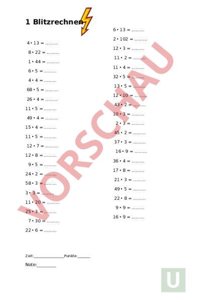 Arbeitsblatt: Grosses 1x1 - Mathematik - Multiplikation