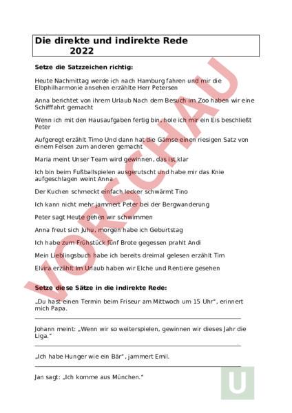 Arbeitsblatt: Direkte & indirekte Rede - Deutsch - Grammatik