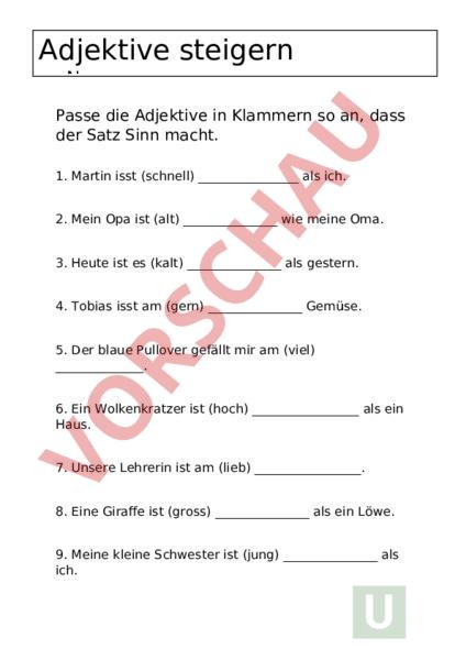 Arbeitsblatt: Adjektive steigern - Deutsch - Grammatik