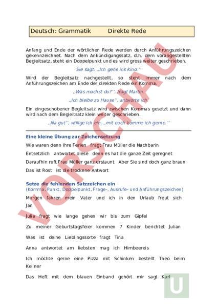 Arbeitsblatt: Direkte Rede - Deutsch - Grammatik