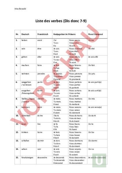 Arbeitsblatt: Liste de verbes Disdonc 7-9 - Französisch - Lehrmittel