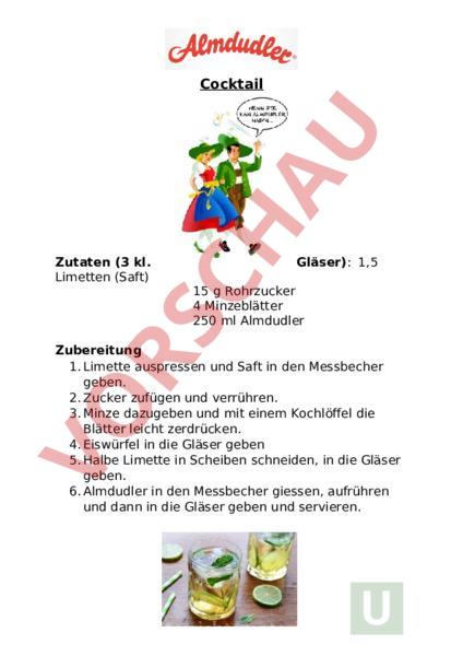 Arbeitsblatt: Almdudler Cocktail - Wirtschaft, Arbeit, Haushalt - Kochen