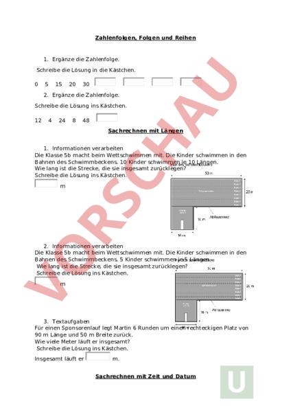 Arbeitsblatt: Zahlenfolgen, Folgen und Reihen, Sachrechnen mit Längen ...