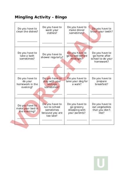 Arbeitsblatt: Mingling Activity - Have to - Englisch - Grammatik
