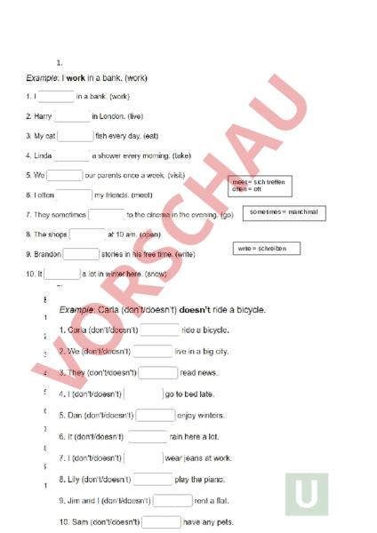Arbeitsblatt: Simple Present - Englisch - Grammatik