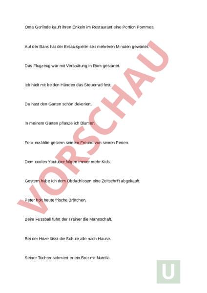 Arbeitsblatt: Übung Satzglieder formal bestimmen - Deutsch - Grammatik