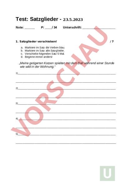 Arbeitsblatt: Test Satzglieder - Deutsch - Grammatik Arbeitsblatt: Test Satzglieder - Deutsch - Grammatik